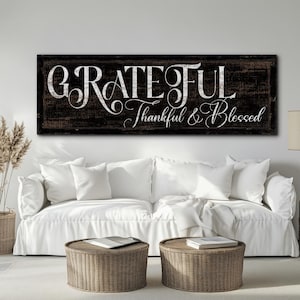Grateful Thankful Blessed Sign, Rustic Thanksgiving Gift, Gratitude ...