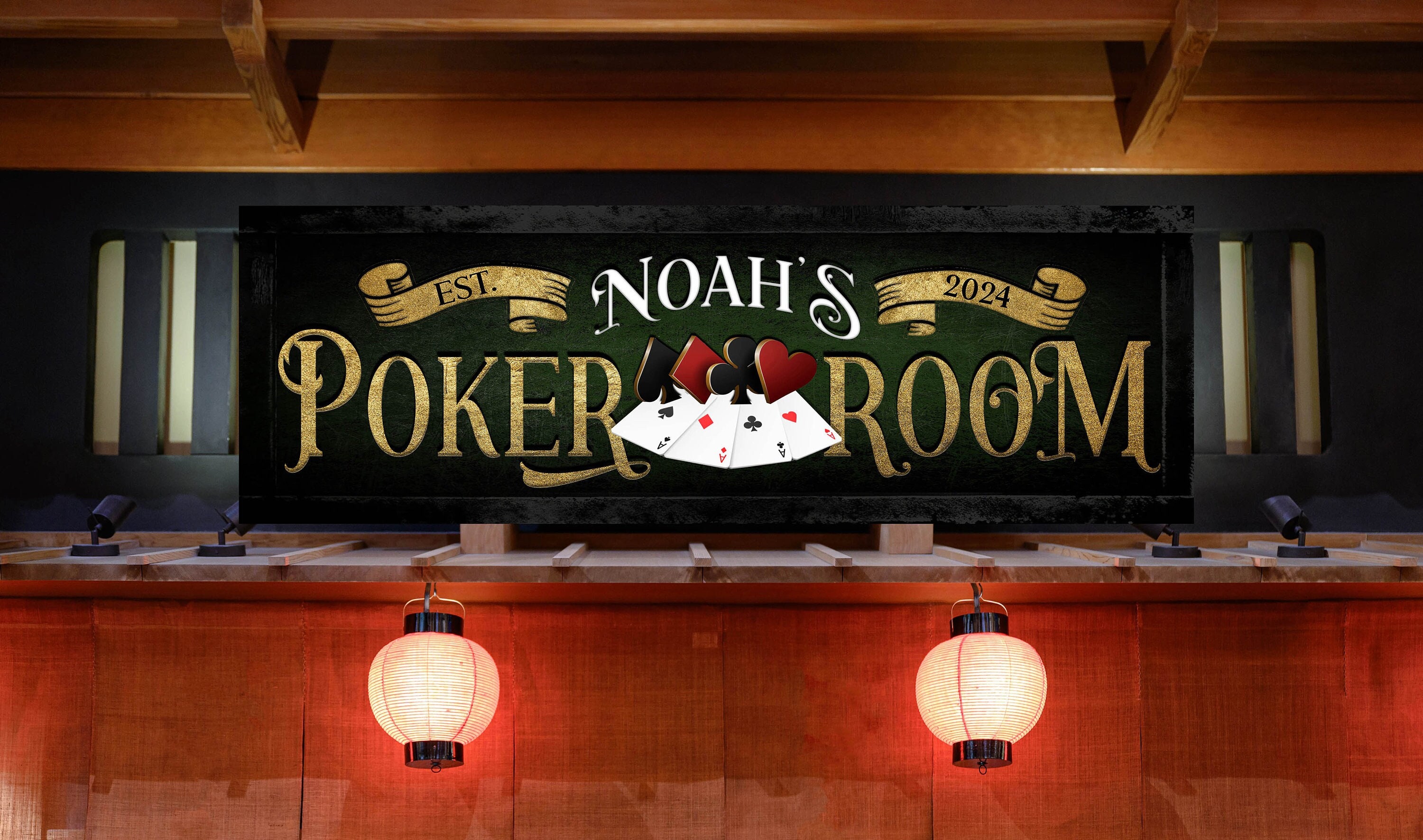 Personalized Poker Room Sign, Custom Game Room Wall Decor With Name ...