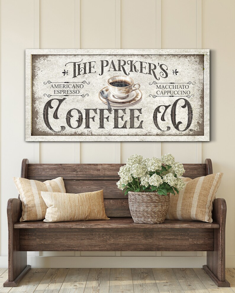 Custom Coffee Co Sign, Personalized Coffee Bar Canvas Art, Rustic ...
