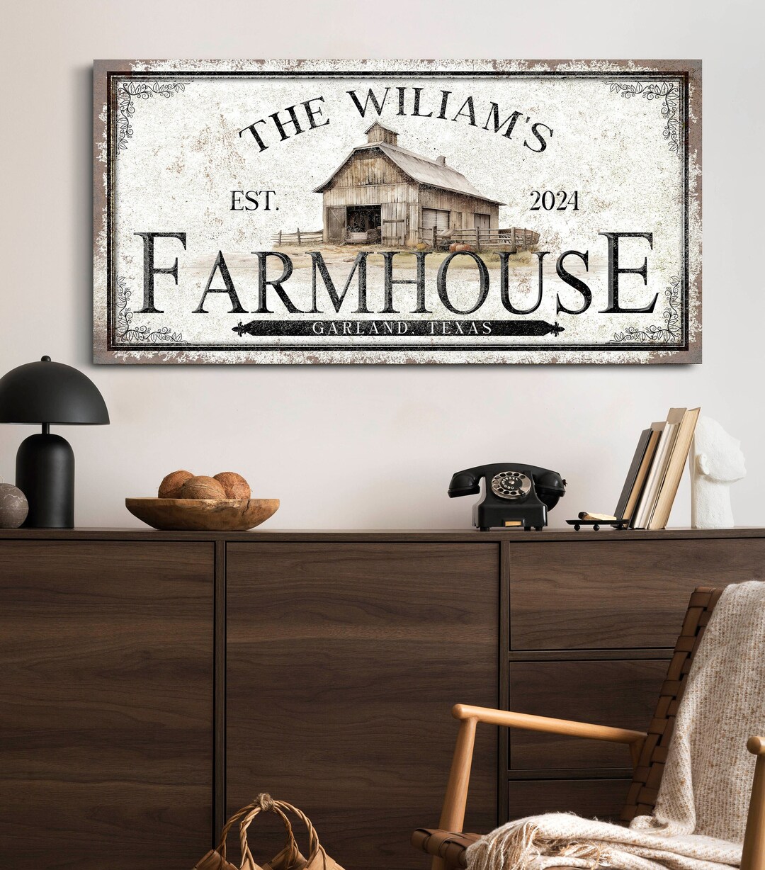 Personalized Farmhouse Sign, Custom Family Last Name Farm Wall Art ...