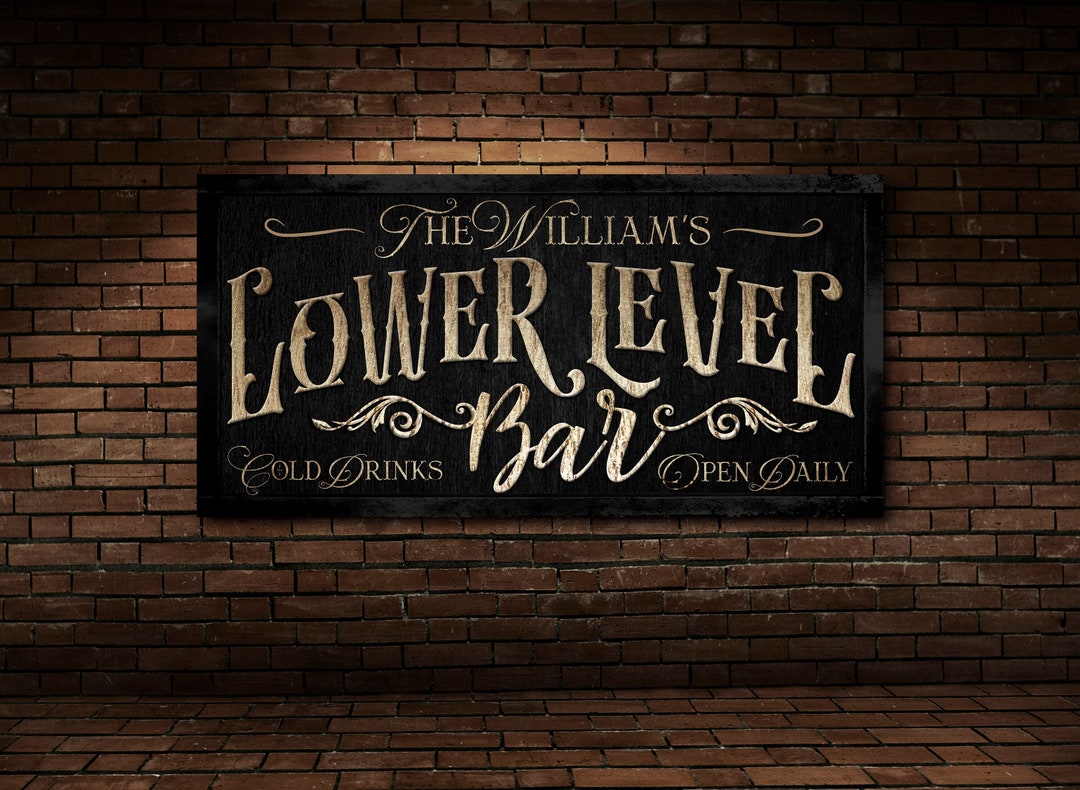 Custom Lower Level Bar Sign, Personalized Basement Bar Canvas Art ...