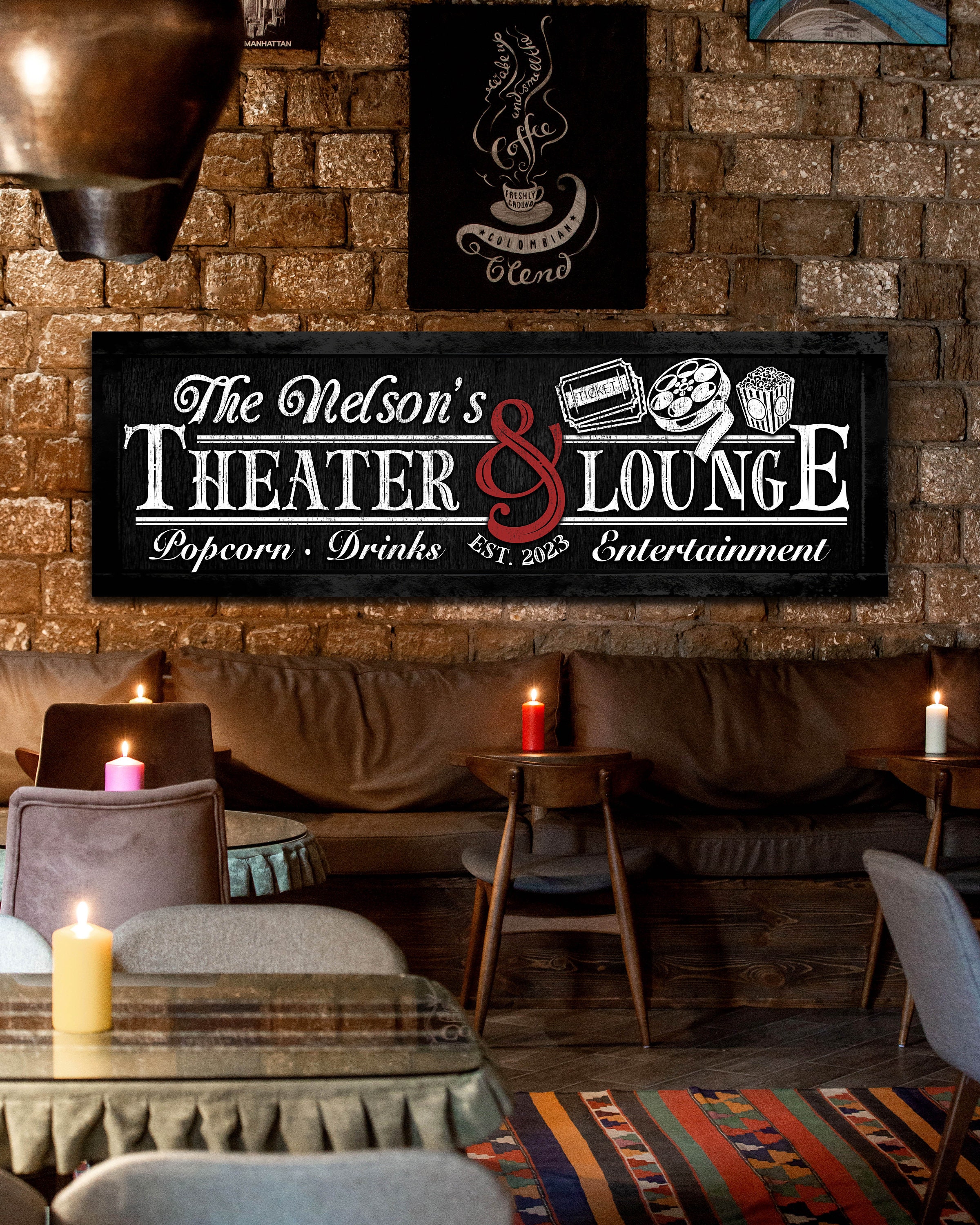 Personalized Theater & Lounge Sign, Vintage Basement Decor, Rustic ...