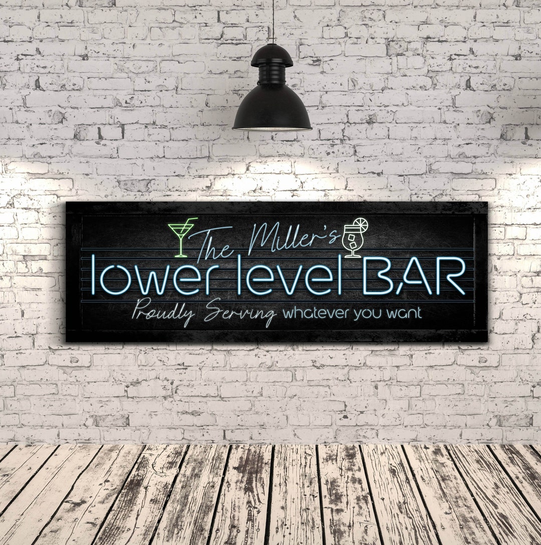 Personalized Lower Level Bar Sign, Custom Basement Bar Wall Art, Man ...