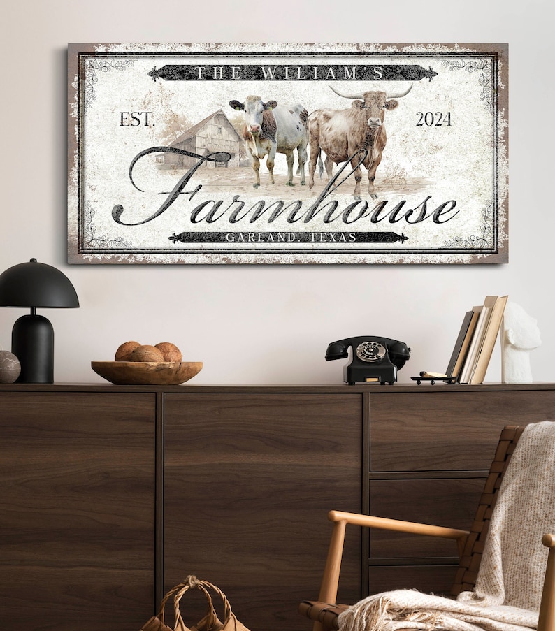 Personalized Farmhouse Sign With Family Name, Rustic Homestead Wall Art ...