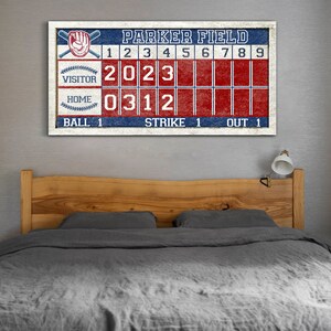 Personalized Baseball Scoreboard Family Name Sign, Game Room Wall Decor ...