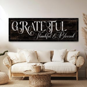 Grateful Thankful Blessed Sign, Rustic Thanksgiving Gift, Gratitude Sign for Kitchen and Dining ...