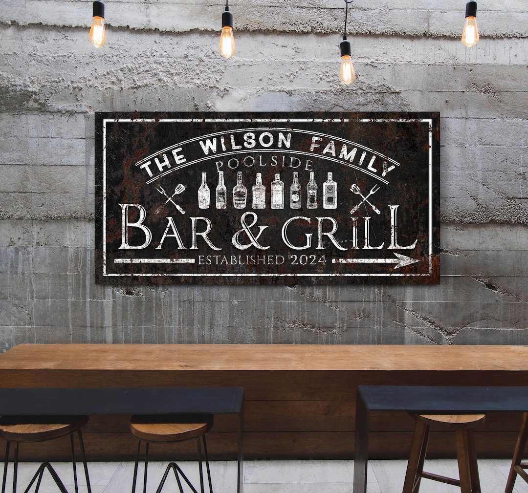 Custom Bar & Grill Sign, Backyard Bbq Sign, Personalized Bar Sign for ...