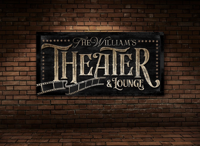 Custom Theater & Lounge Sign, Personalized Home Theater Canvas Decor ...
