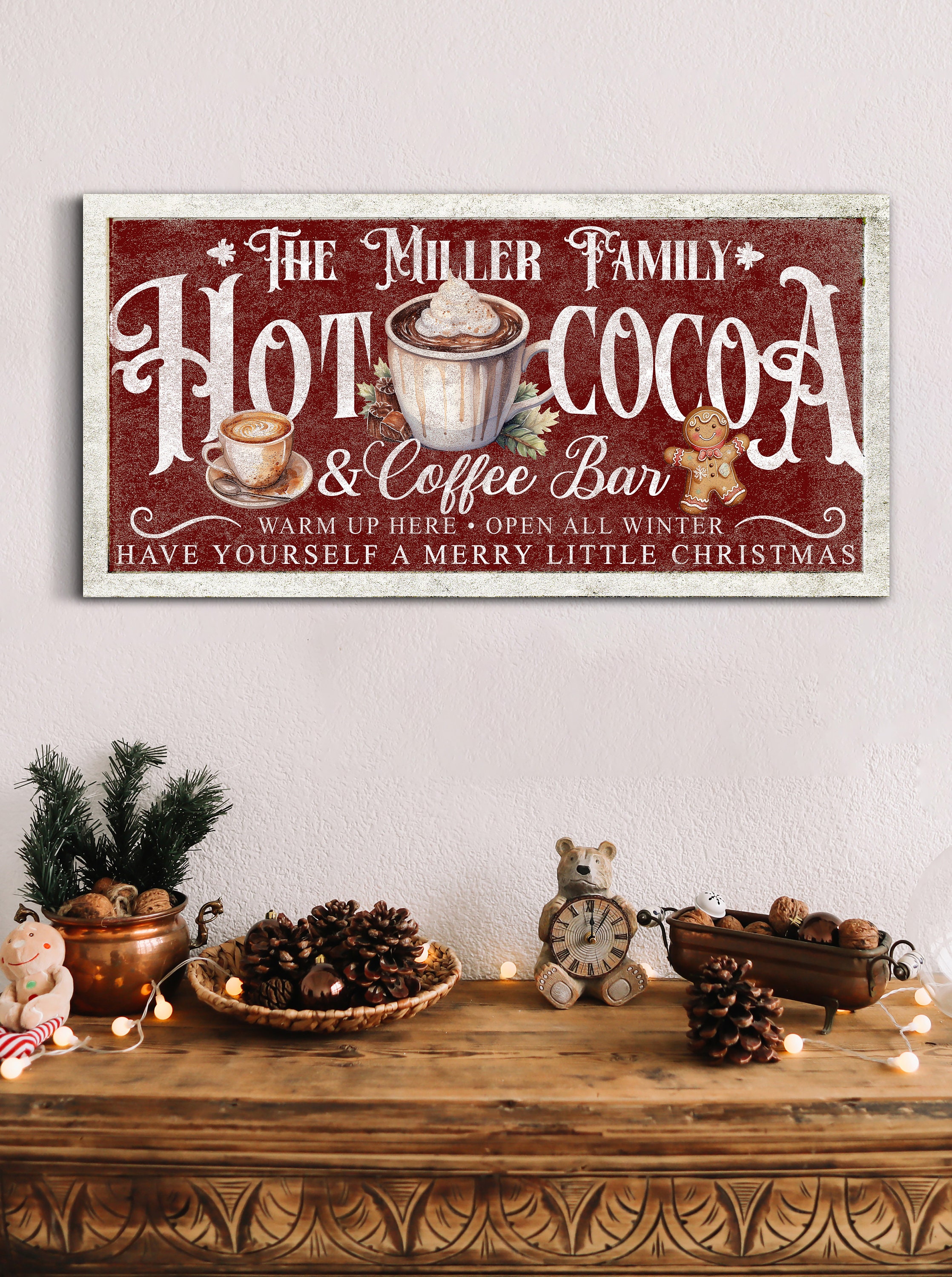Custom Hot Cocoa & Coffee Bar Sign, Personalized Christmas Canvas Decor ...