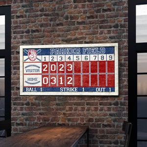 Personalized Baseball Scoreboard Family Name Sign, Game Room Wall Decor ...