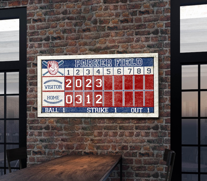 Personalized Baseball Scoreboard Family Name Sign, Game Room Wall Decor ...