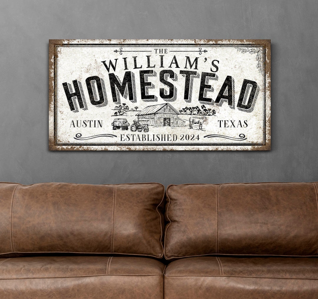 Personalized Homestead Sign, Custom Farmhouse Wall Art, Rustic Farm ...