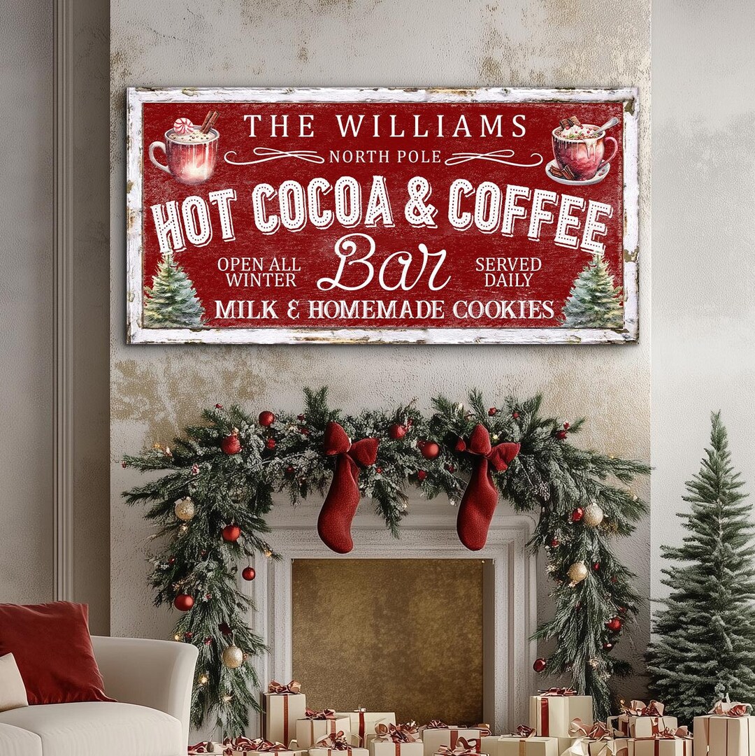 Personalized Christmas Hot Cocoa & Coffee Bar Sign, Custom Santas Hot ...