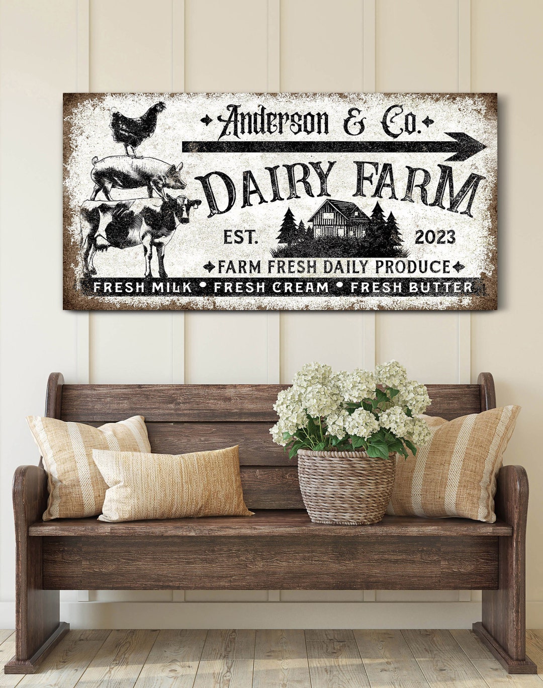 Custom Dairy Farm Sign, Personalized Family Name Farm Fresh Wall Art ...