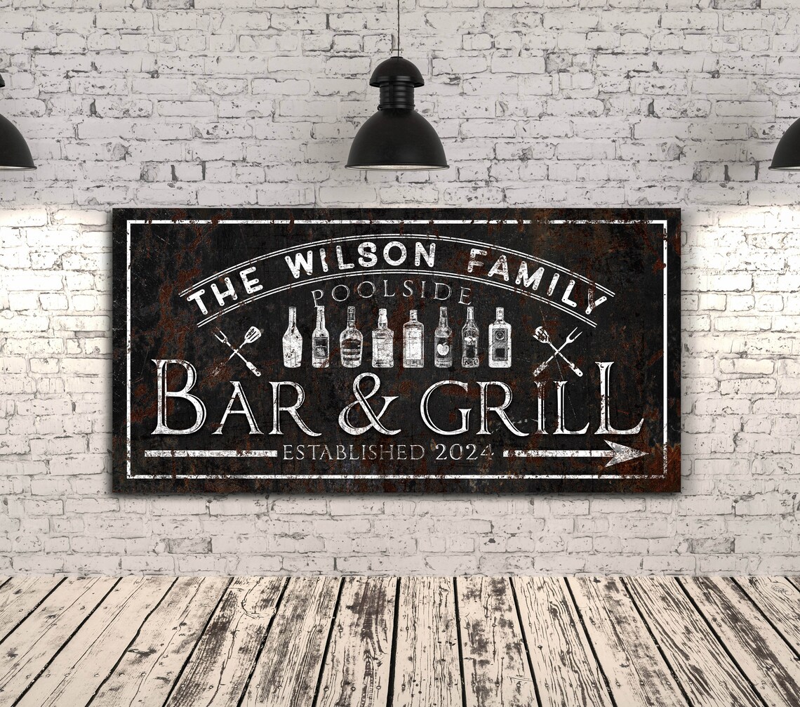 Custom Bar & Grill Sign, Backyard Bbq Sign, Personalized Bar Sign for ...