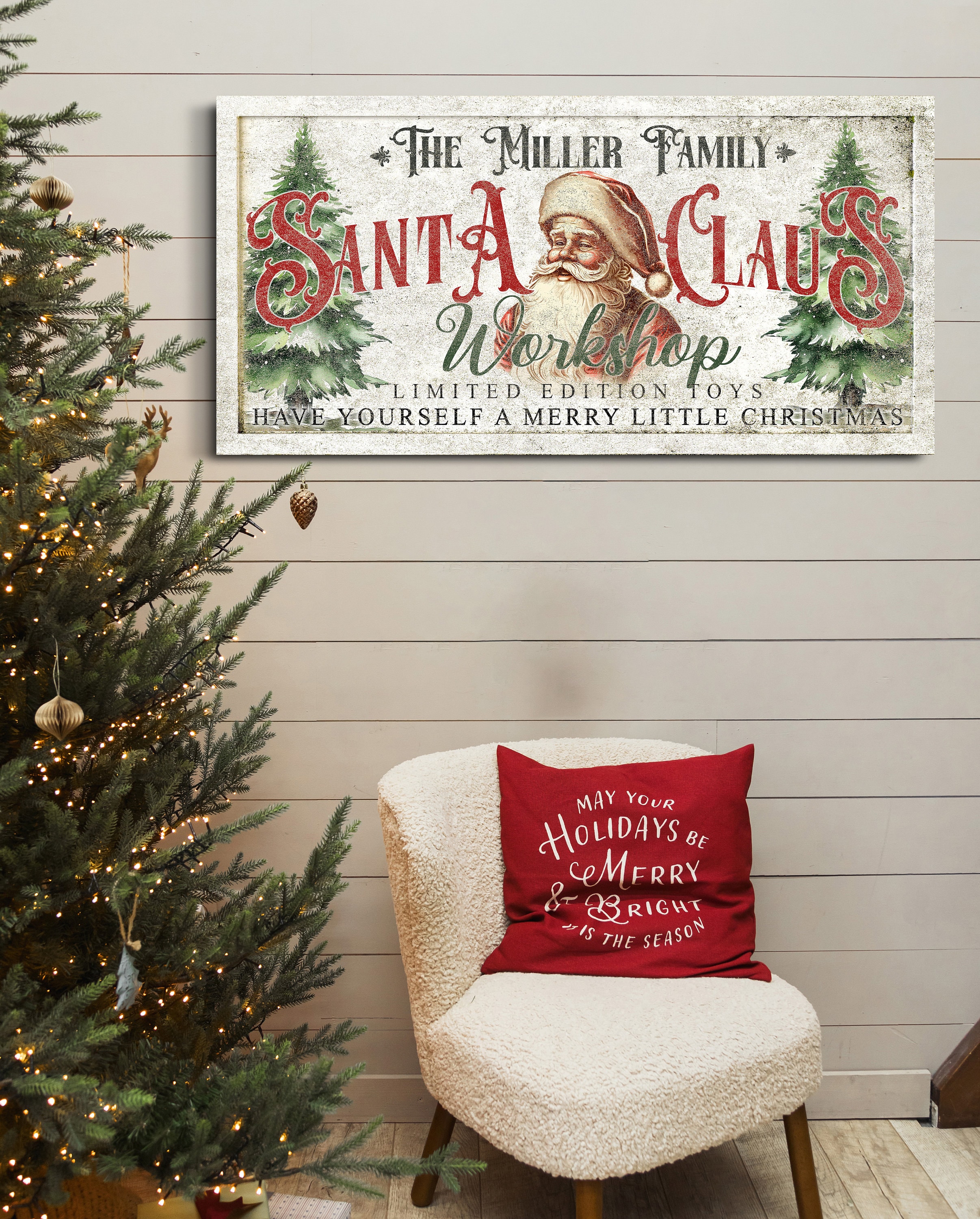 Personalized Santa Claus Workshop Sign With Name, Christmas Canvas ...