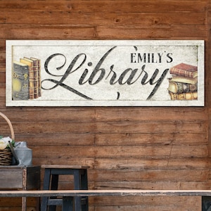 Custom Library Sign, Personalized Name Wall Art, Reading Corner Wall ...