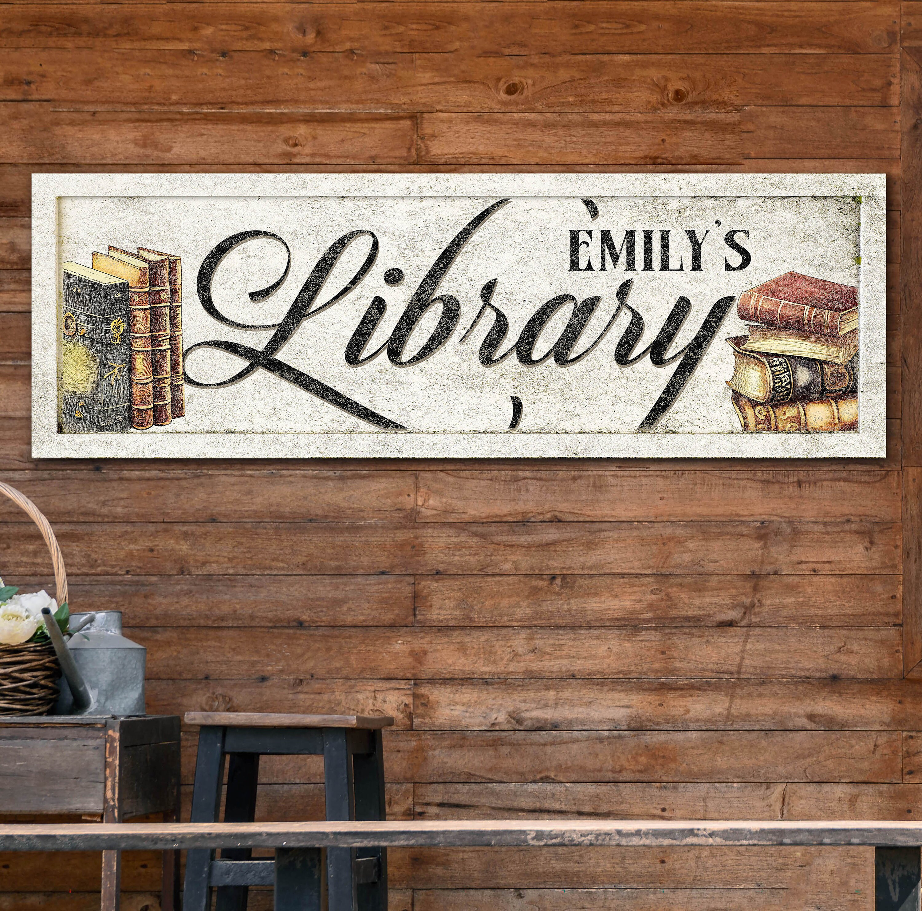 Custom Library Sign, Personalized Name Wall Art, Reading Corner Wall ...