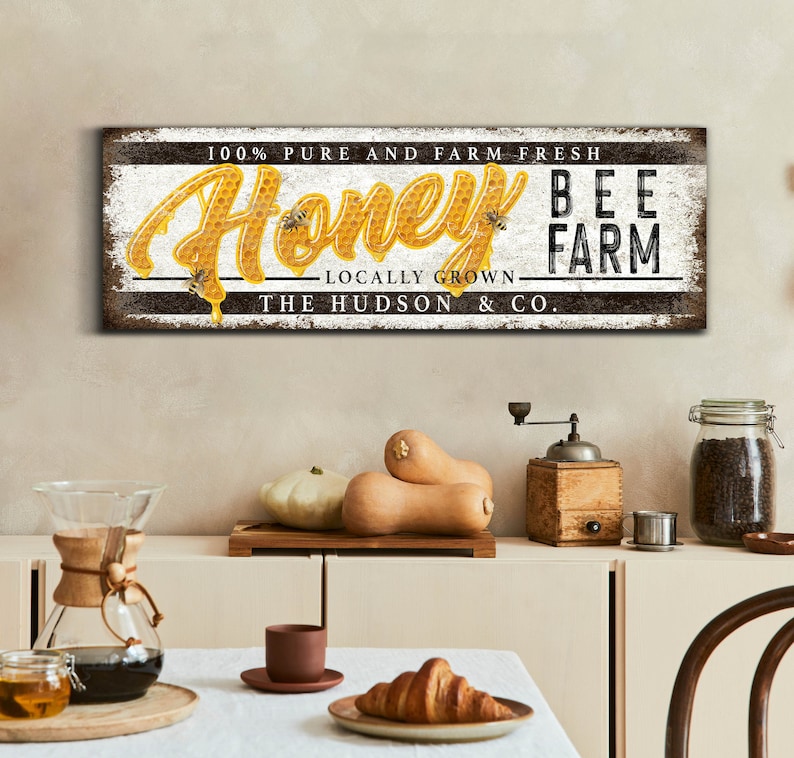 Personalized Honey Sign, Rustic Honey Bee Farm Sign, Modern Farmhouse ...