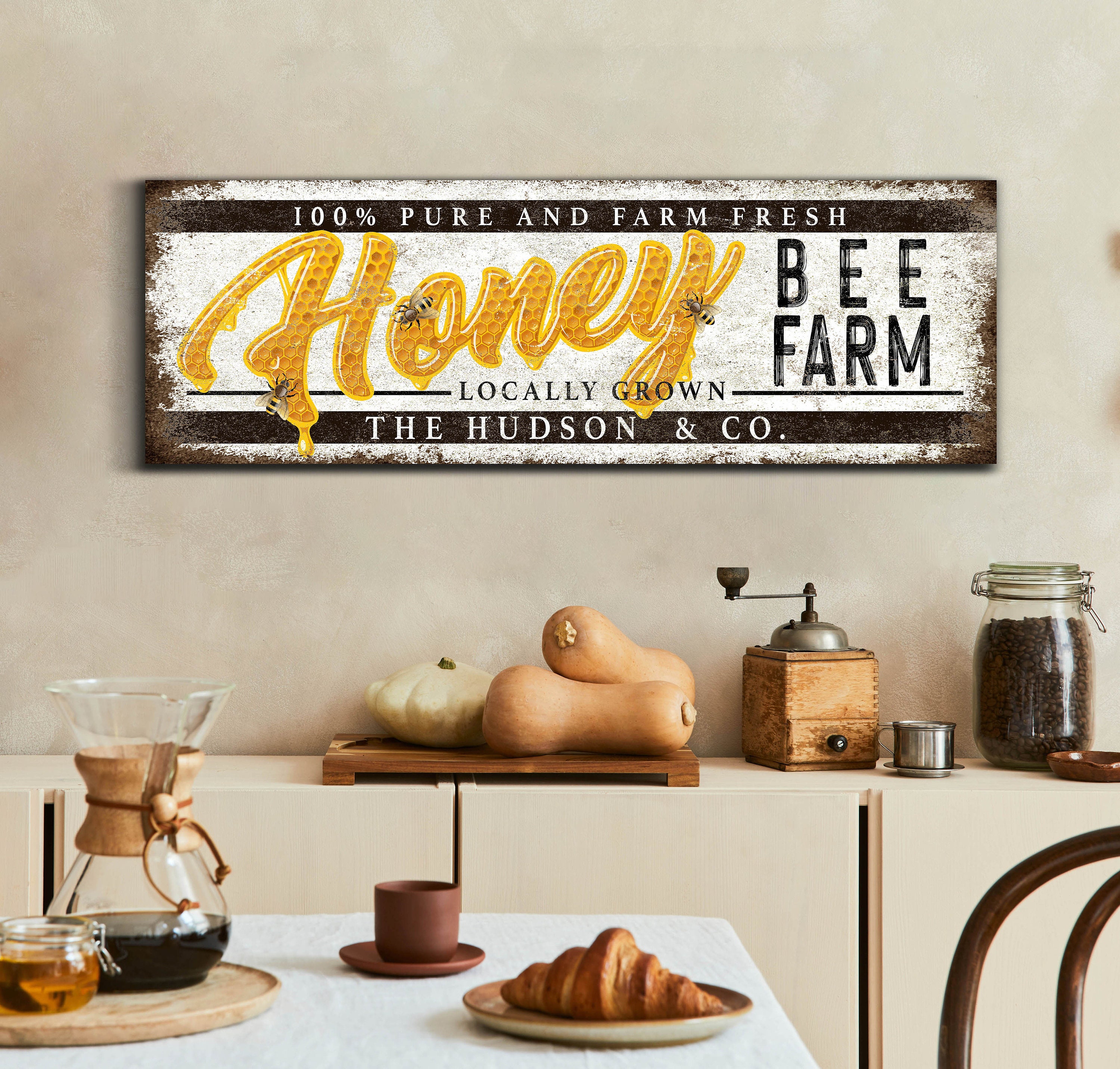 Personalized Honey Sign, Rustic Honey Bee Farm Sign, Modern Farmhouse ...