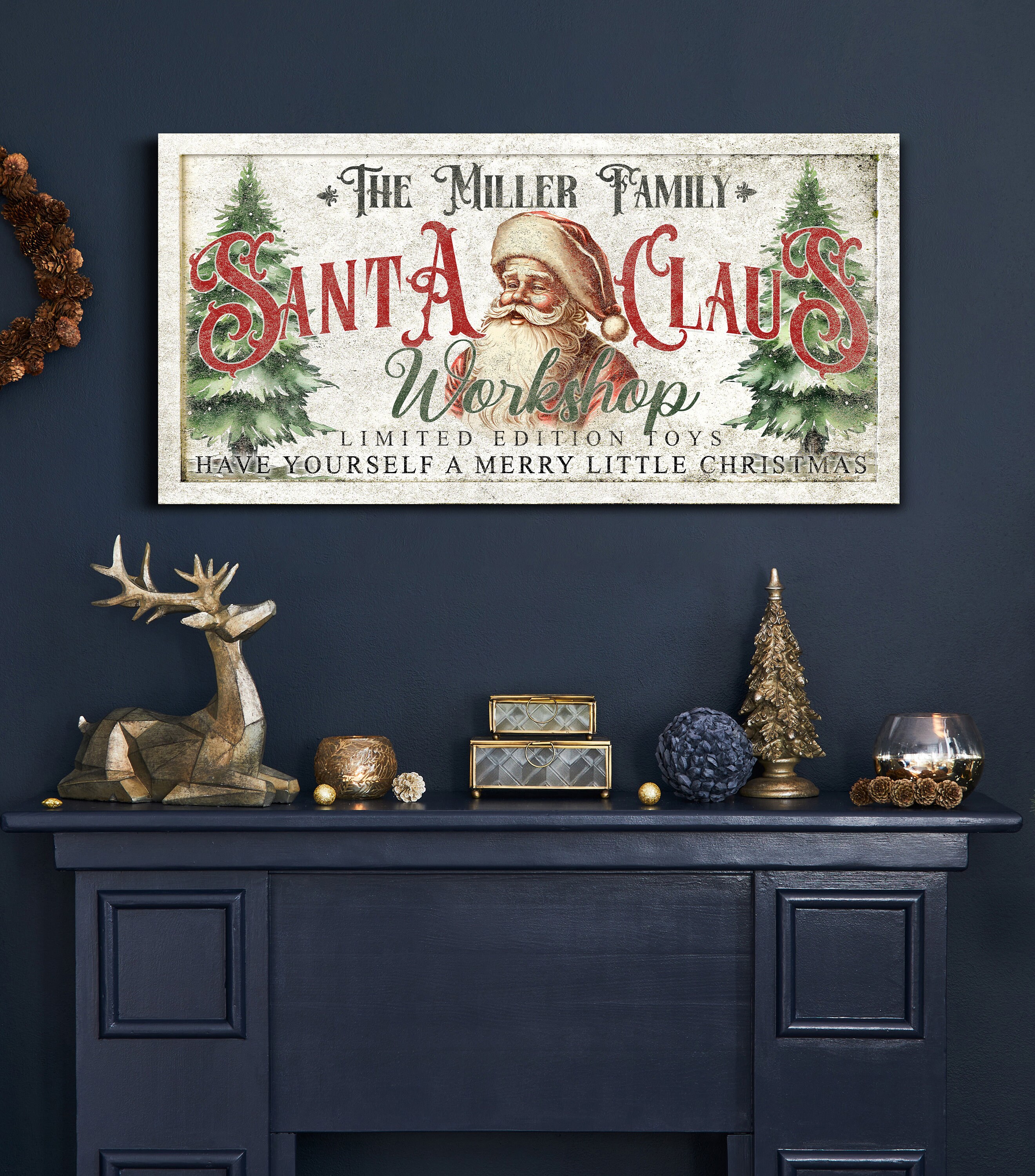 Personalized Santa Claus Workshop Sign With Name, Christmas Canvas ...