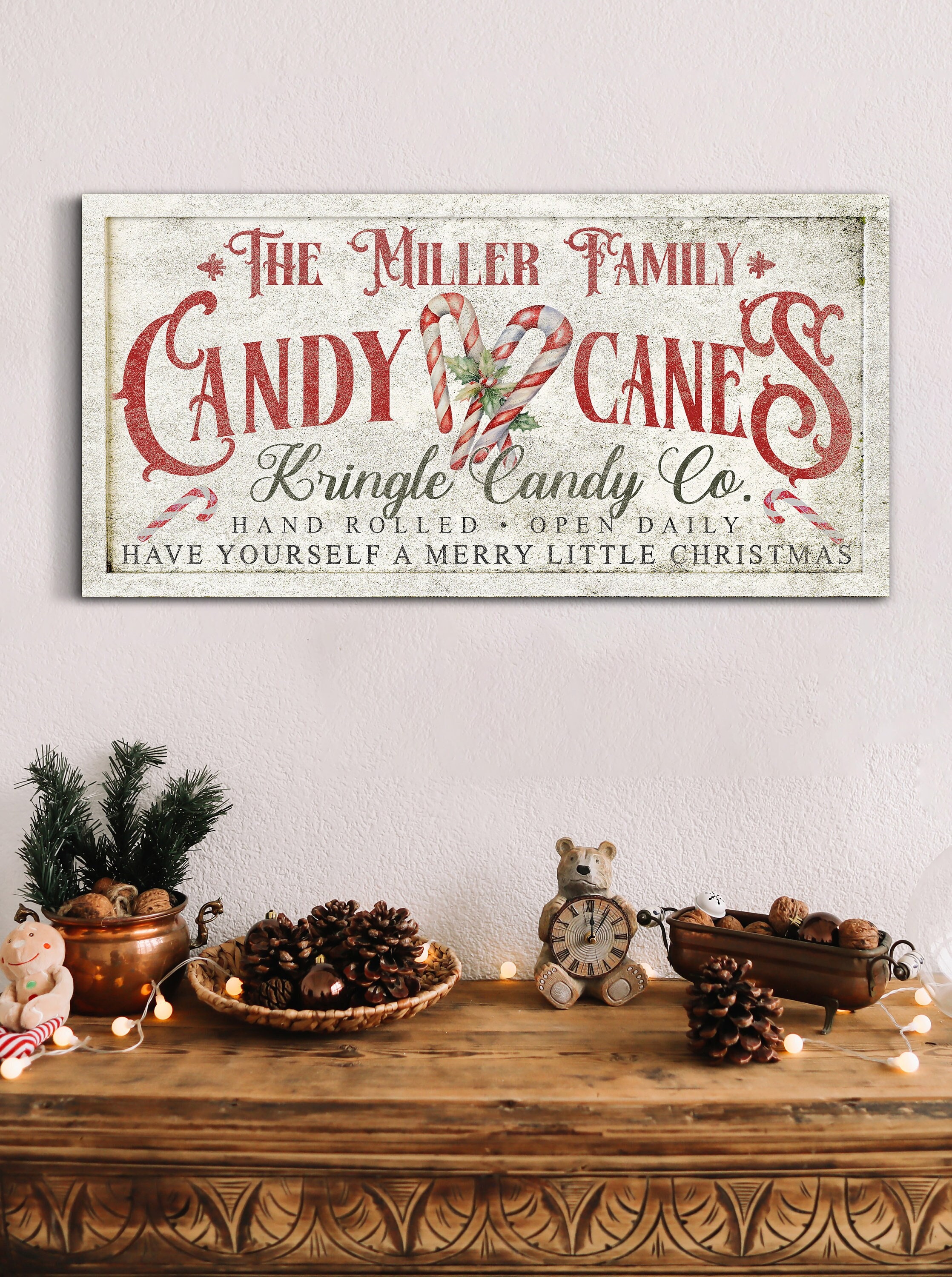 Custom Candy Canes Sign, Personalized Kringle Candy Co Canvas Art ...