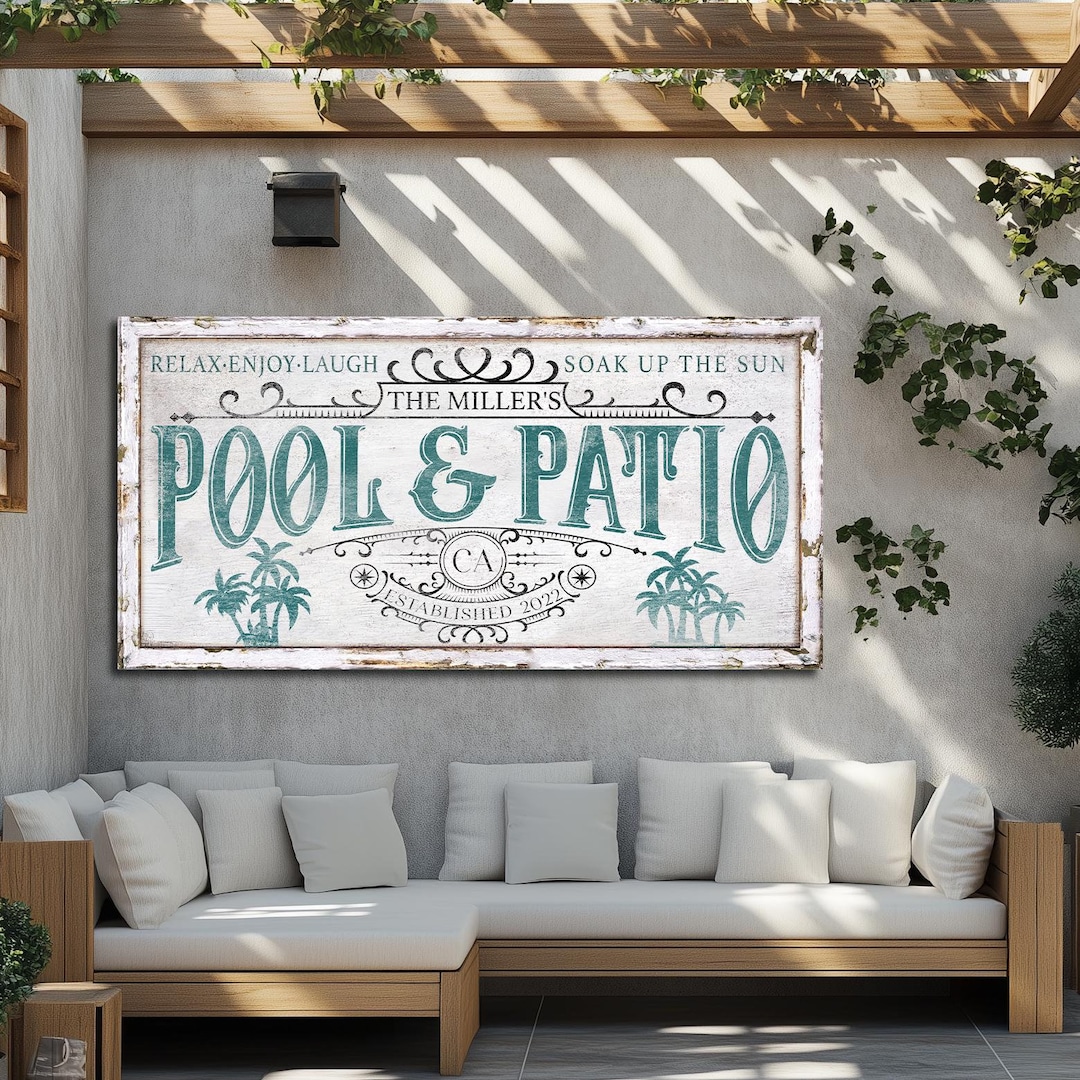 Personalized Pool & Patio Sign, Rustic Pool Deck Wall Decor, Welcome to ...