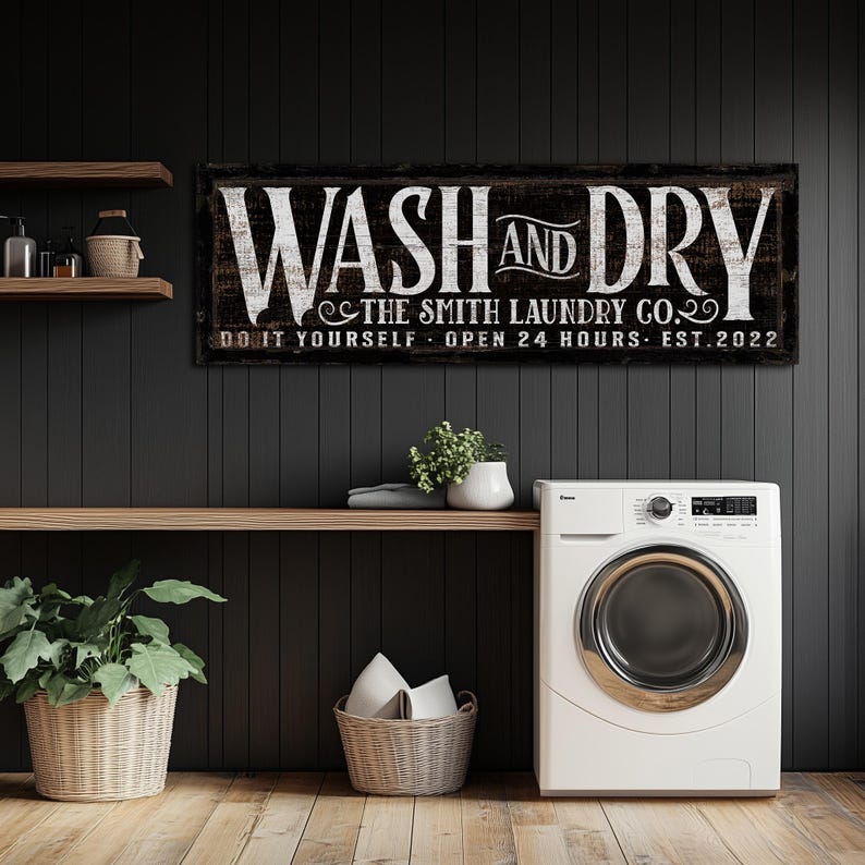 Custom Wash and Dry Sign, Custom Family Laundry Company Sign, Bathroom ...
