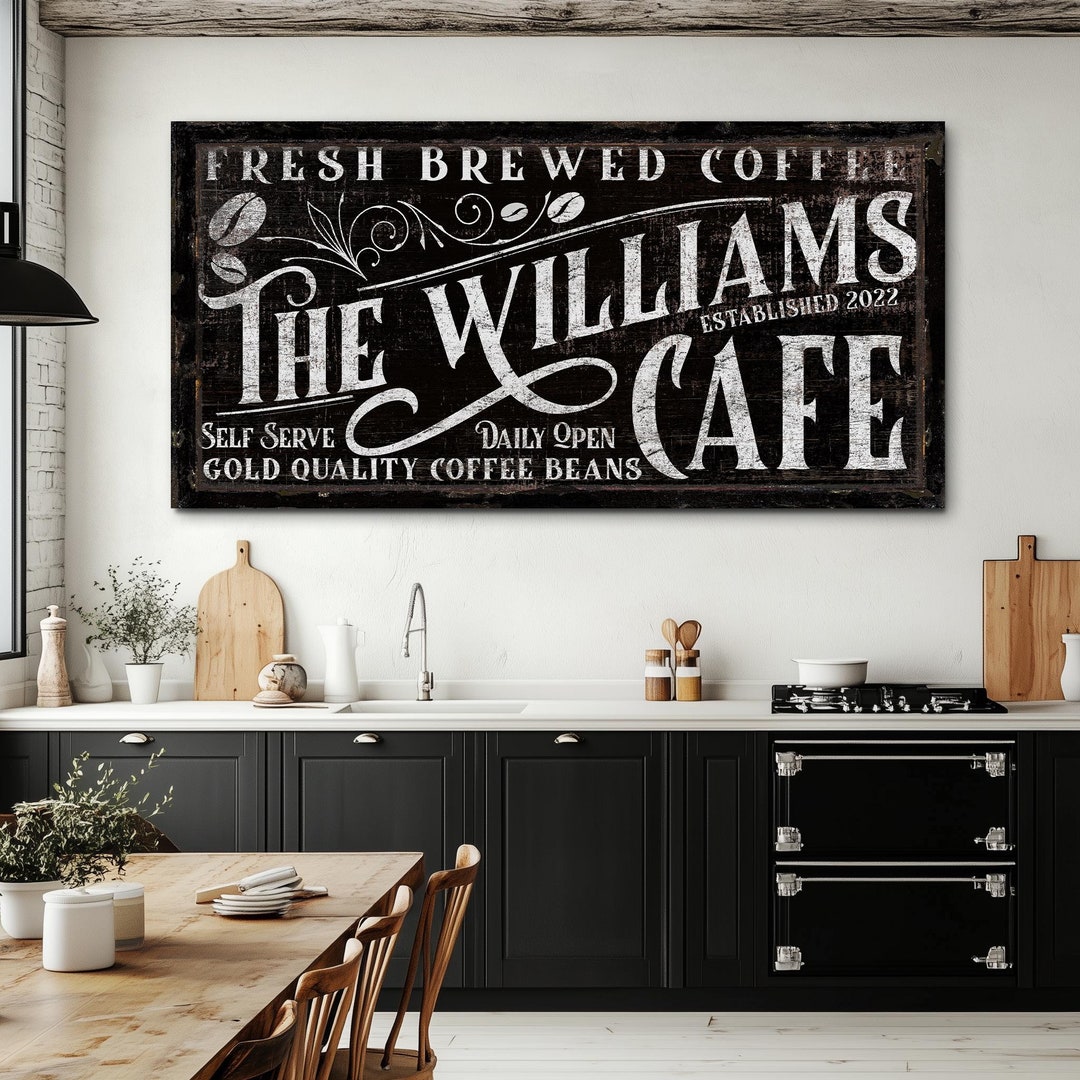 Personalized Cafe Sign, Custom Name Coffee Bar Wall Decor, Vintage Cafe ...