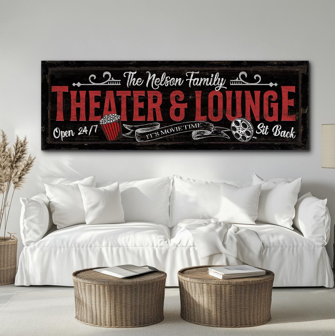 Customized Theater & Lounge Sign, Vintage Family Theater Sign, Movie Tv ...