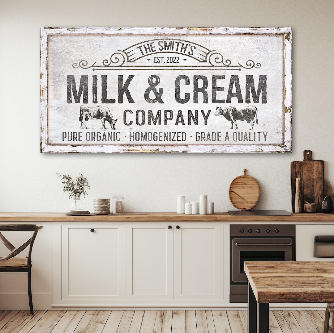 Personalized Milk and Cream Company Sign, Rustic Farmhouse Wall Decor ...