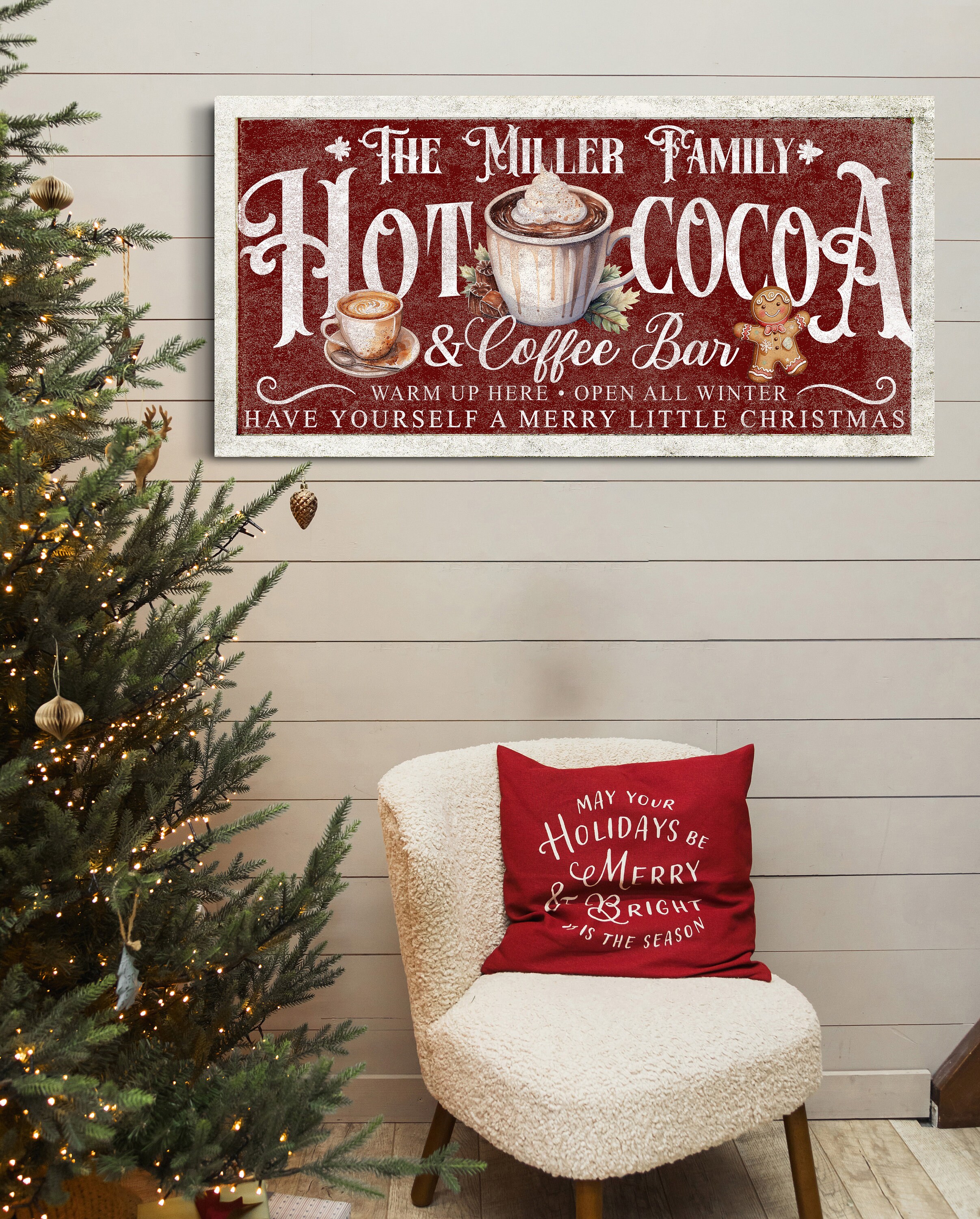 Custom Hot Cocoa & Coffee Bar Sign, Personalized Christmas Canvas Decor ...