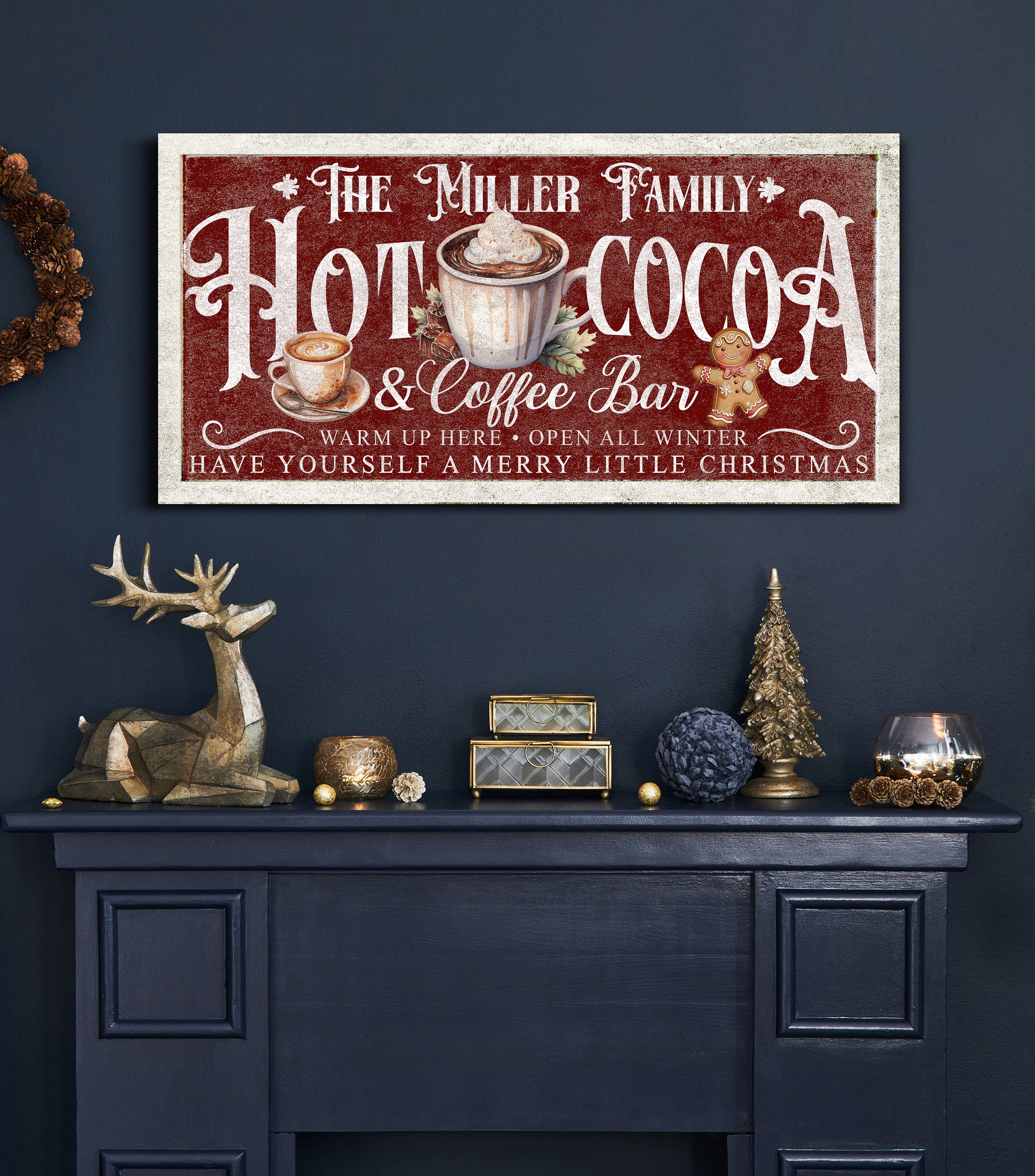 Custom Hot Cocoa & Coffee Bar Sign, Personalized Christmas Canvas Decor ...