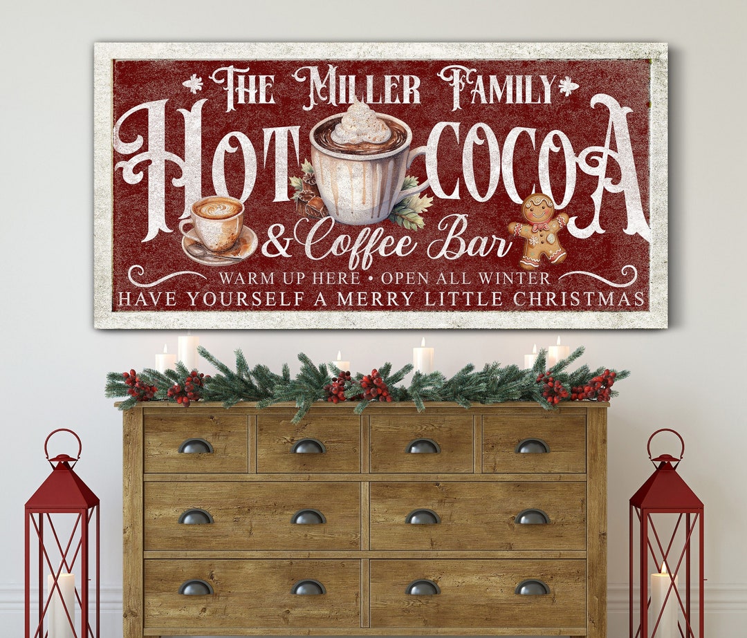 Custom Hot Cocoa & Coffee Bar Sign, Personalized Christmas Canvas Decor ...