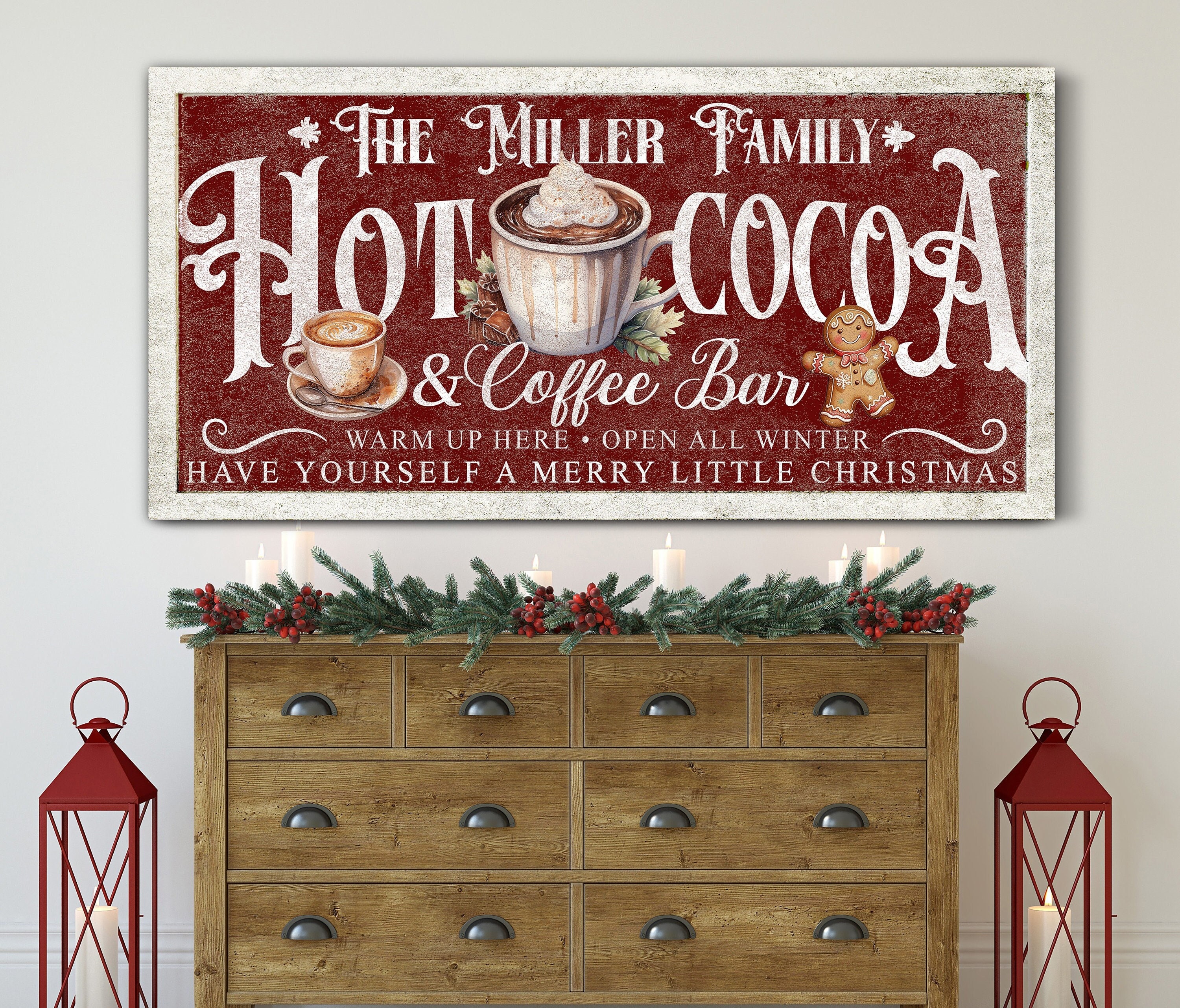 Custom Hot Cocoa & Coffee Bar Sign, Personalized Christmas Canvas Decor ...