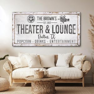 Personalized Theater and Lounge Sign, Family Name Sign, Movie Room ...
