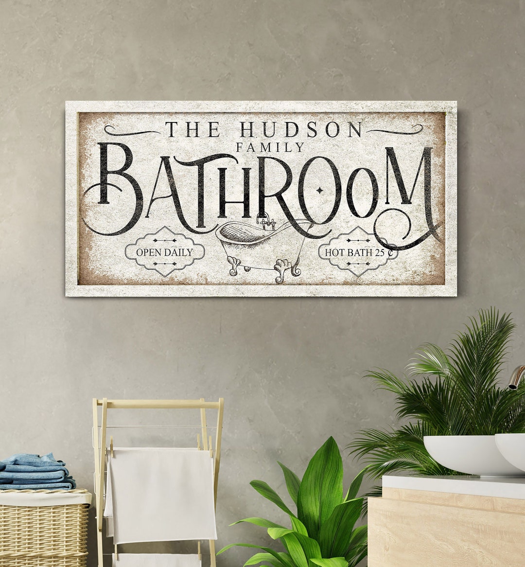 Custom Bathroom Sign, Personalized Hot Bath Canvas Art, Over Bath Tub ...