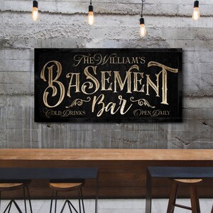Personalized Basement Bar Sign, Custom Family Name Canvas Art, Rustic ...