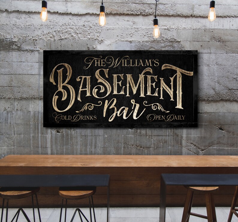 Personalized Basement Bar Sign, Custom Family Name Canvas Art, Rustic ...