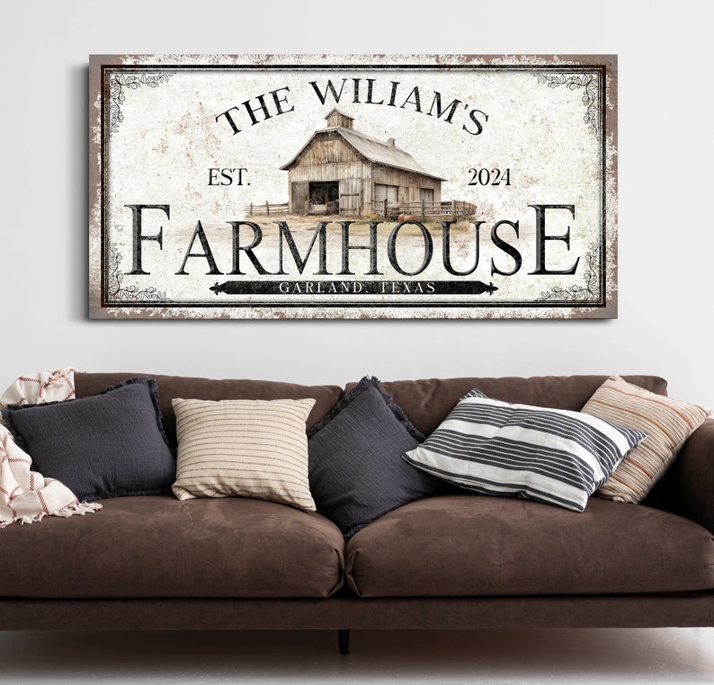 Personalized Farmhouse Sign, Custom Family Last Name Farm Wall Art ...