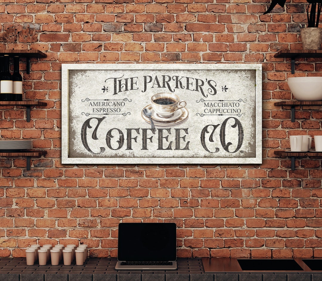Custom Coffee Co Sign, Personalized Coffee Bar Canvas Art, Rustic ...
