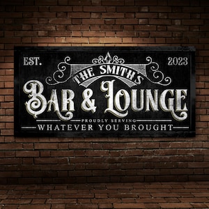 Custom Bar and Lounge Sign, Personalized Bar Canvas Art, Home Bar and ...