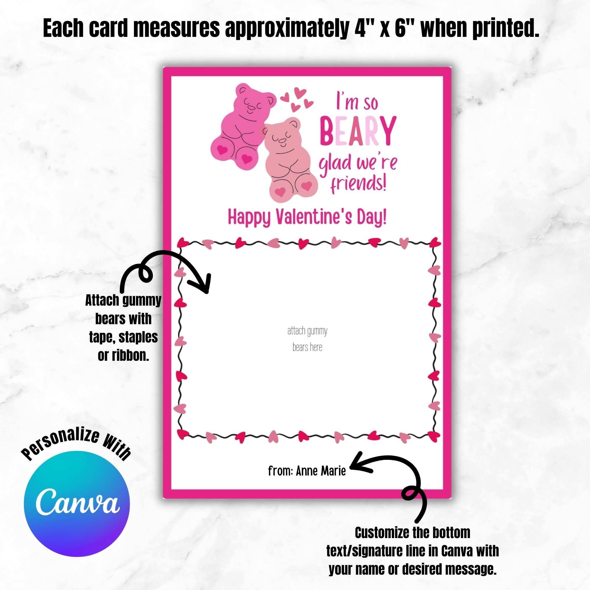 Gummy Bear Valentine Printable Card for Kids Classroom Exchange Gift ...