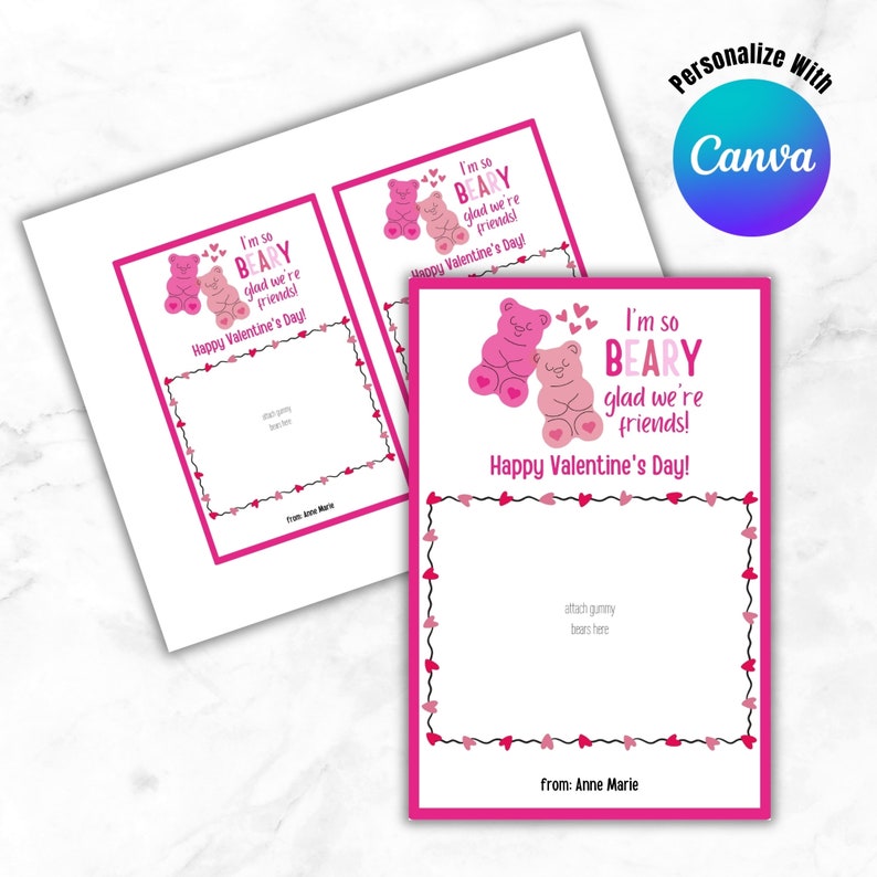 Gummy Bear Valentine Printable Card for Kids Classroom Exchange Gift ...