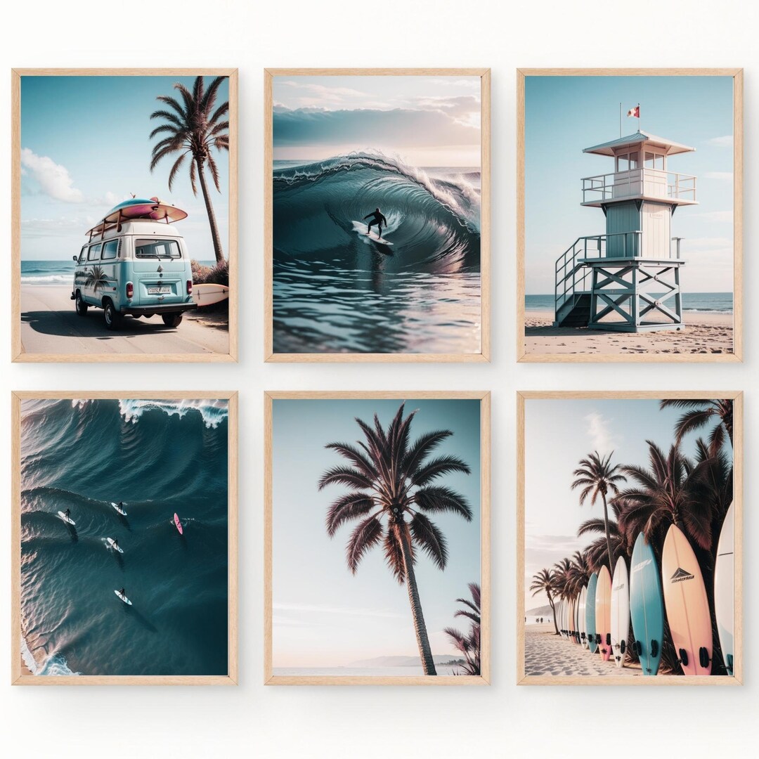 Surfboard Coastal Beach Gallery Wall Set of 6 Prints - Etsy