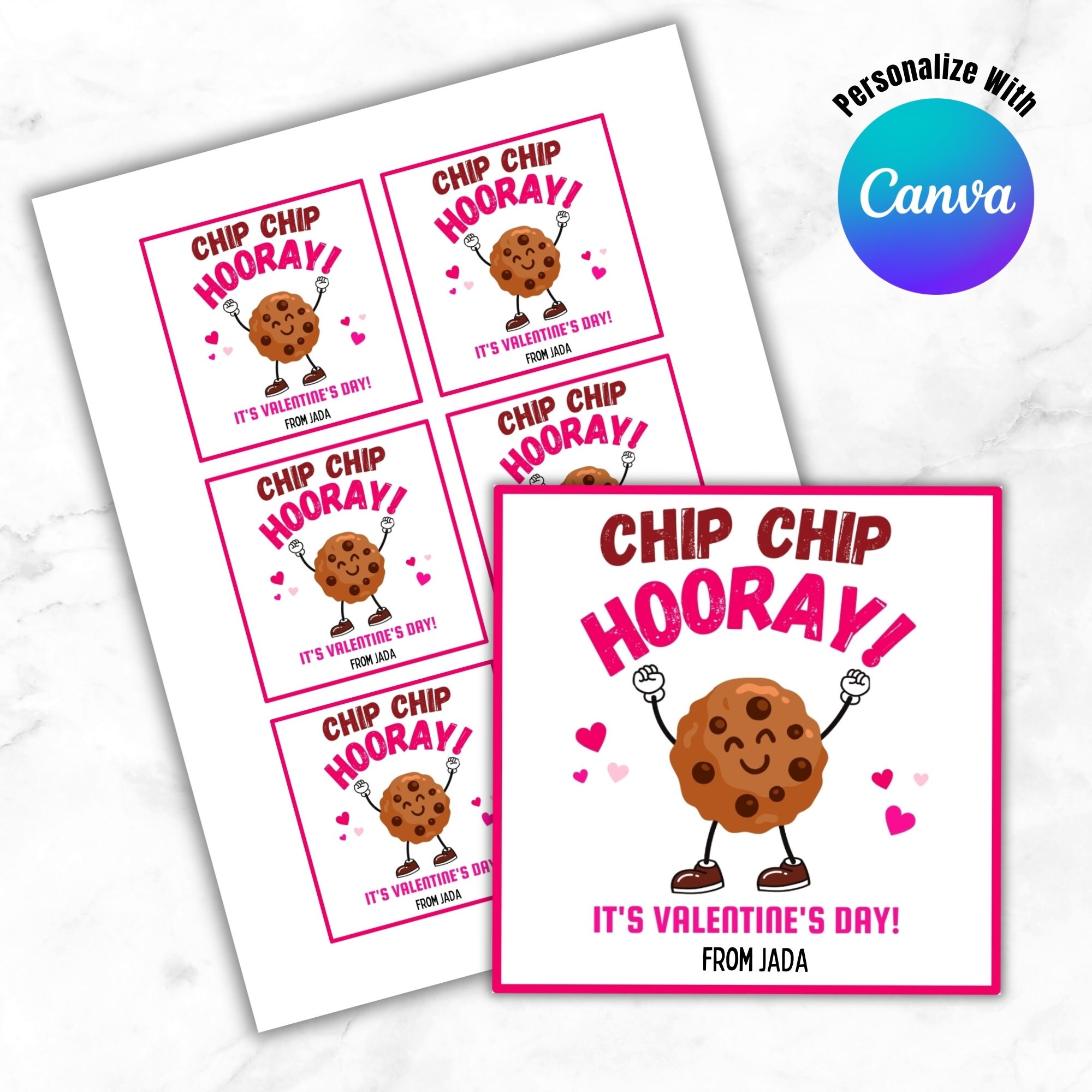 Valentine Printable Cards for Kids Cookie Tag School Classroom Exchange ...