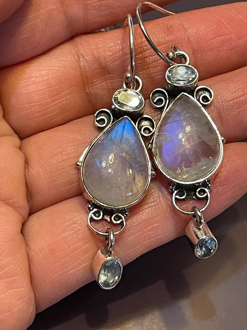 Stunning Vintage Large Rainbow Moonstone With Natual Aquamarine ...