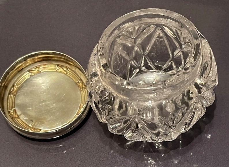 Antique Small Cut Crystal Trinket Box / Pill Box With Sterling Silver ...