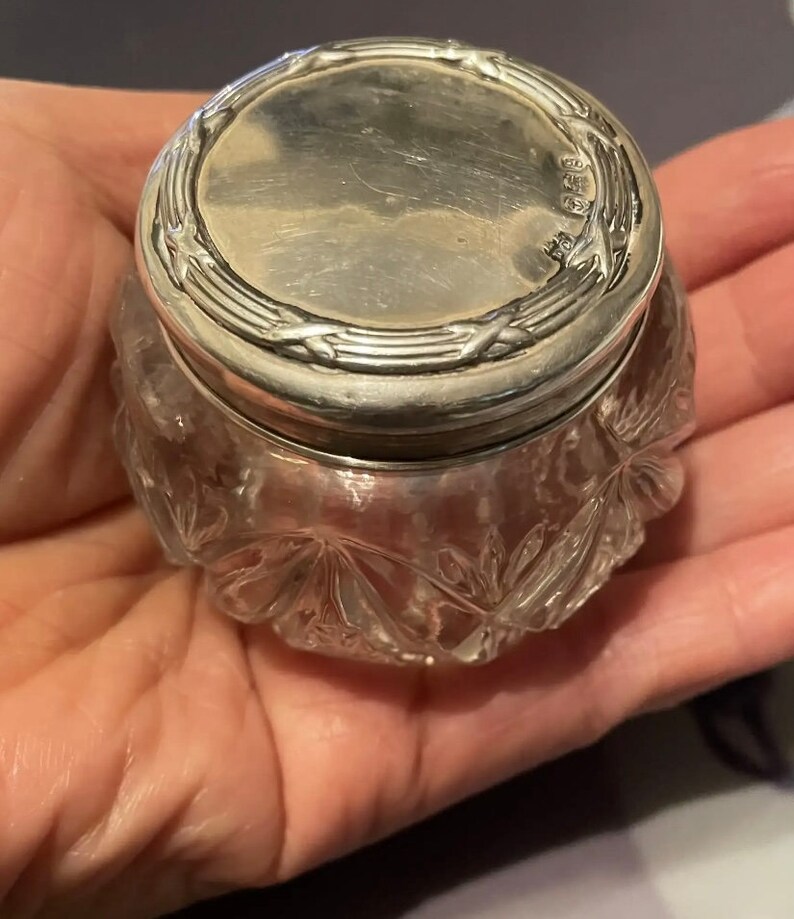 Antique Small Cut Crystal Trinket Box / Pill Box With Sterling Silver ...