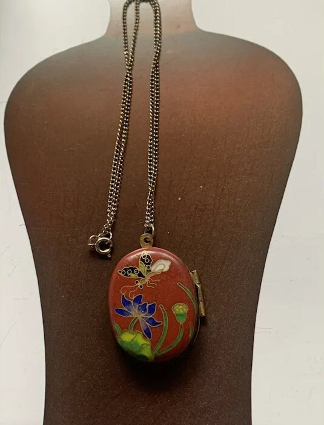 Vintage Art Deco Old Chinese Cloisonné Enamel Locket Pendant Necklace ...